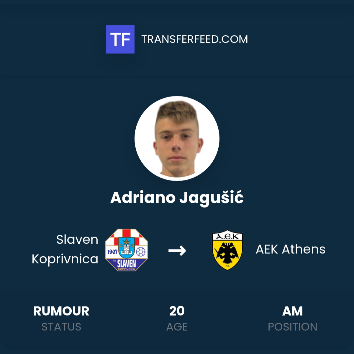 Adriano Jagušić Transfer from Slaven Koprivnica to AEK Athens ...