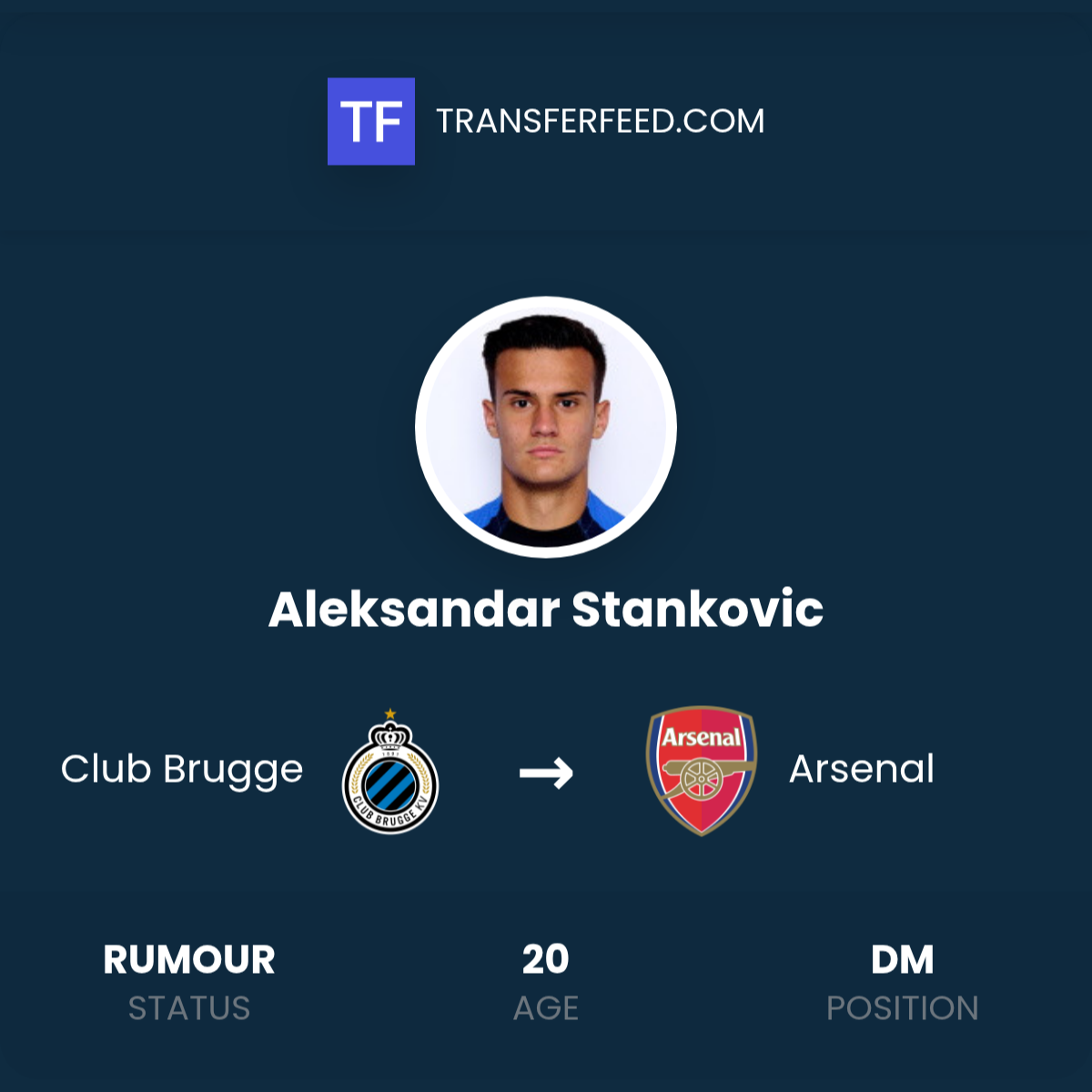 Aleksandar Stankovic Transfer from Club Brugge to Arsenal - TransferFeed