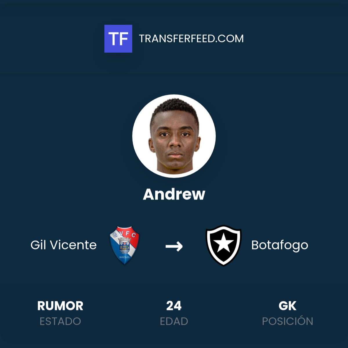 Fichaje de Andrew: Gil Vicente a Botafogo - TransferFeed