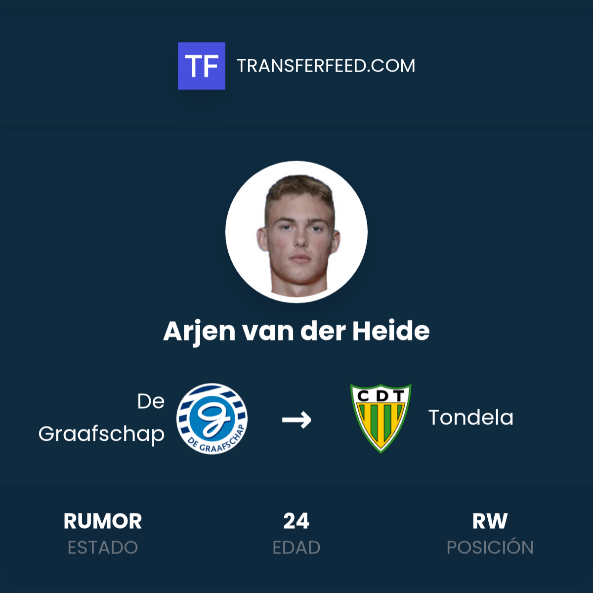 Fichaje de Arjen van der Heide: De Graafschap a Tondela - TransferFeed