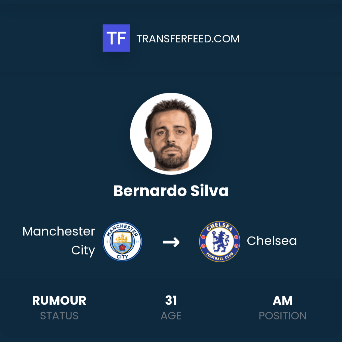 Bernardo Silva Transfer from Manchester City to Chelsea - TransferFeed