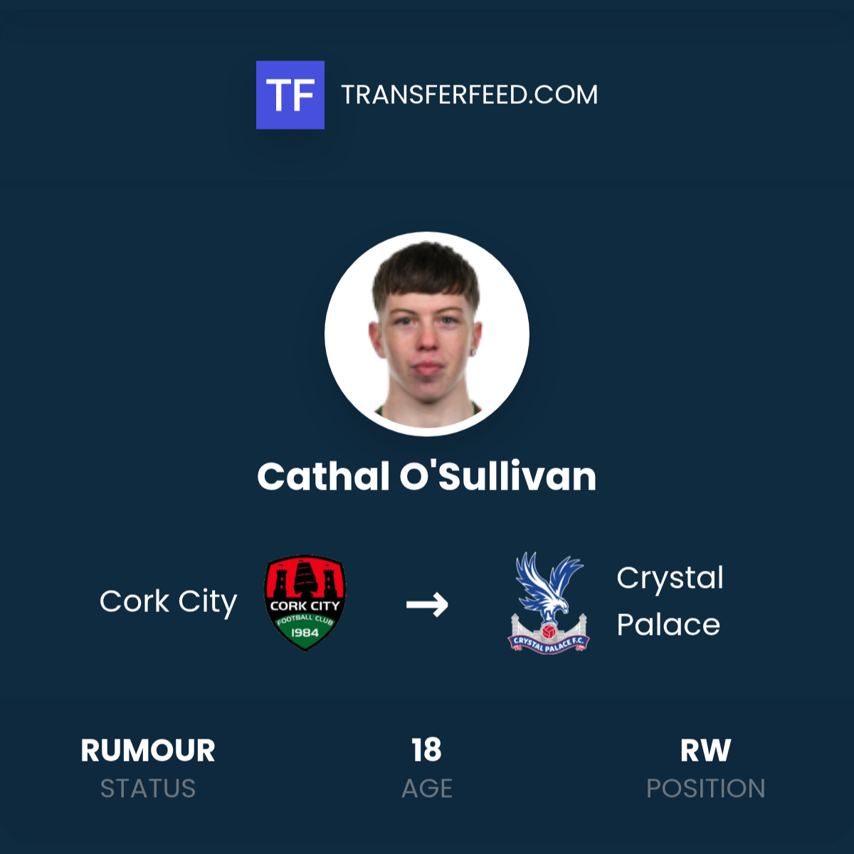 Cathal O'Sullivan Transfer from Cork City to Crystal Palace - TransferFeed