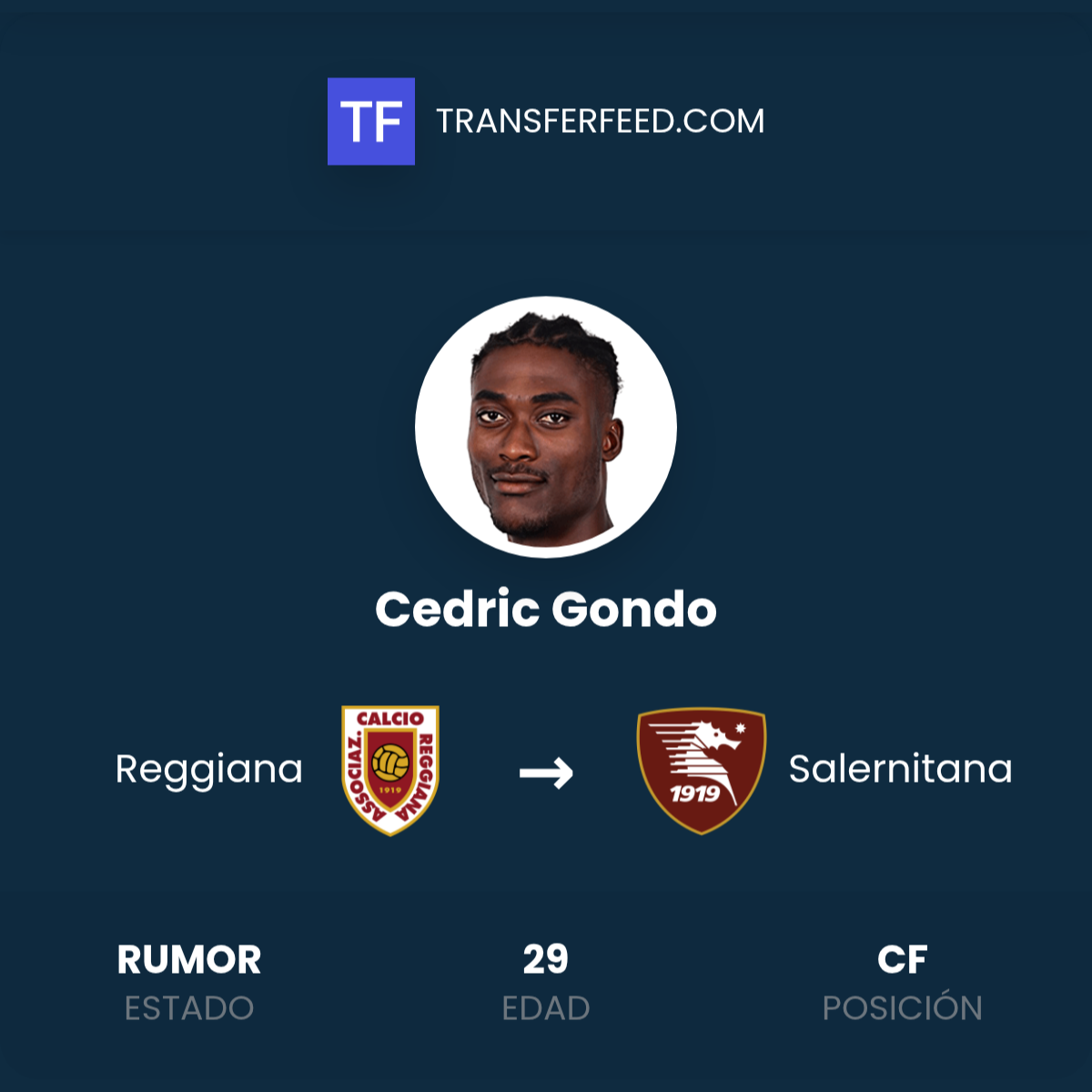 Fichaje de Cedric Gondo: Reggiana a Salernitana - TransferFeed