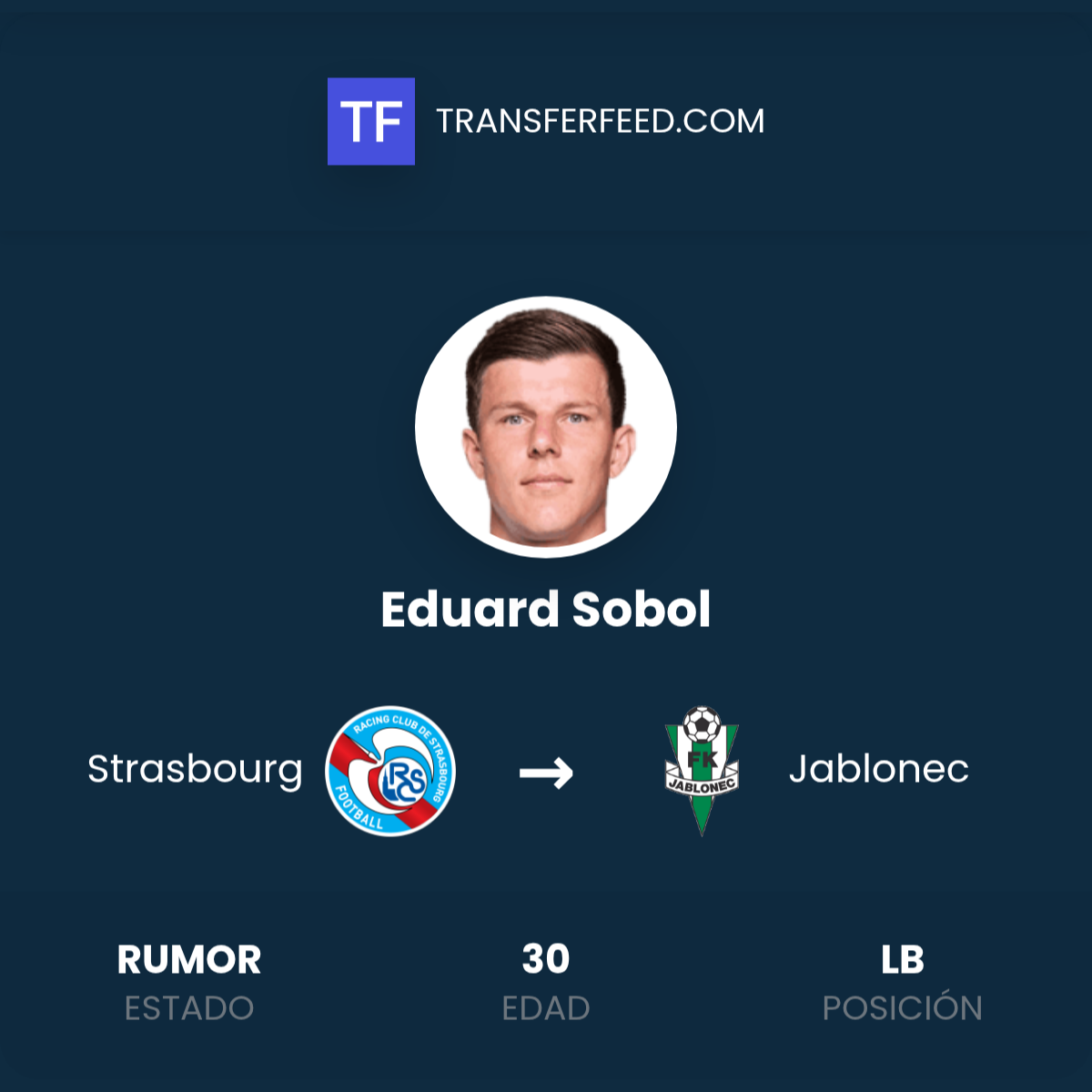 Fichaje de Eduard Sobol: Strasbourg a Jablonec - TransferFeed