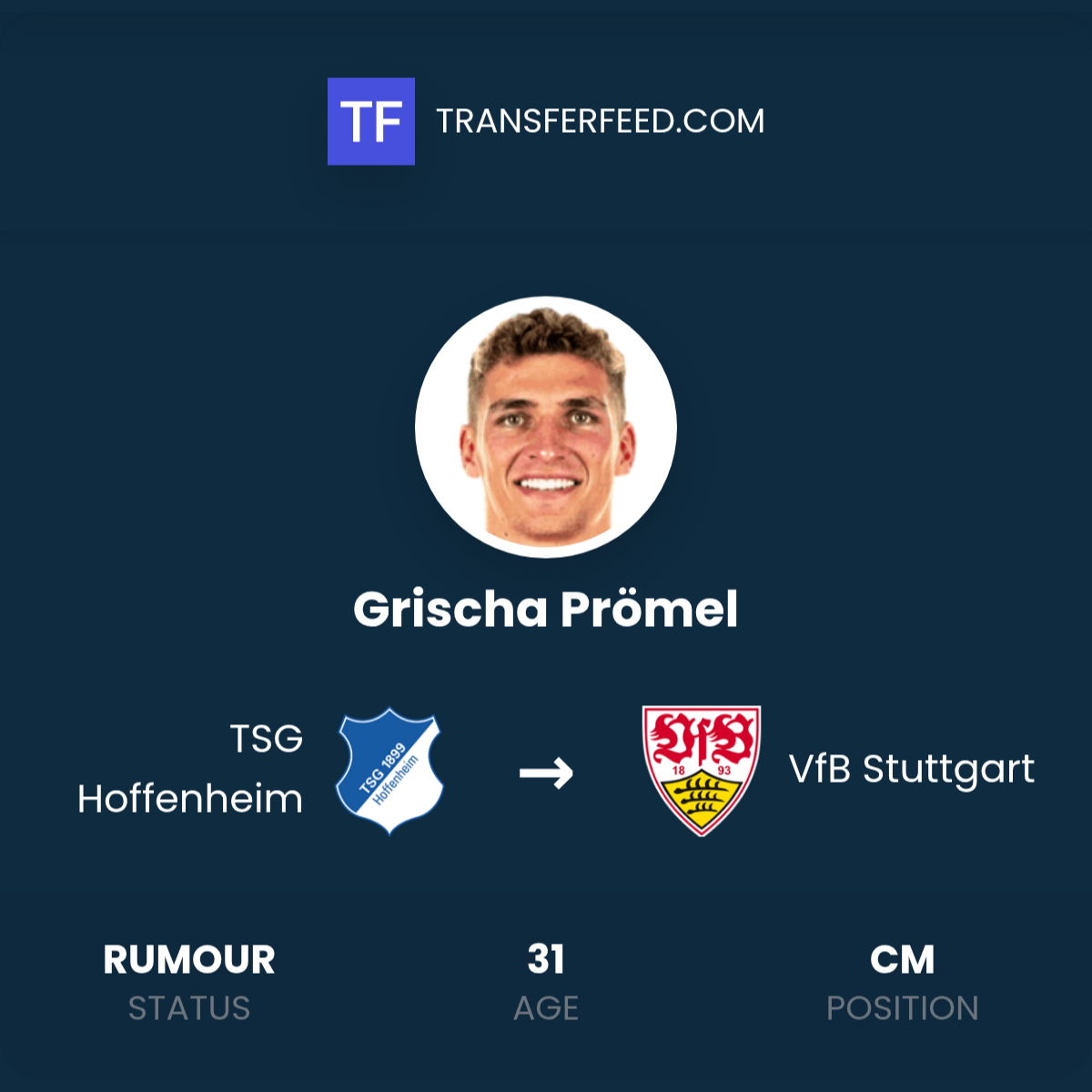 Grischa Prömel Transfer from TSG Hoffenheim to VfB Stuttgart - TransferFeed