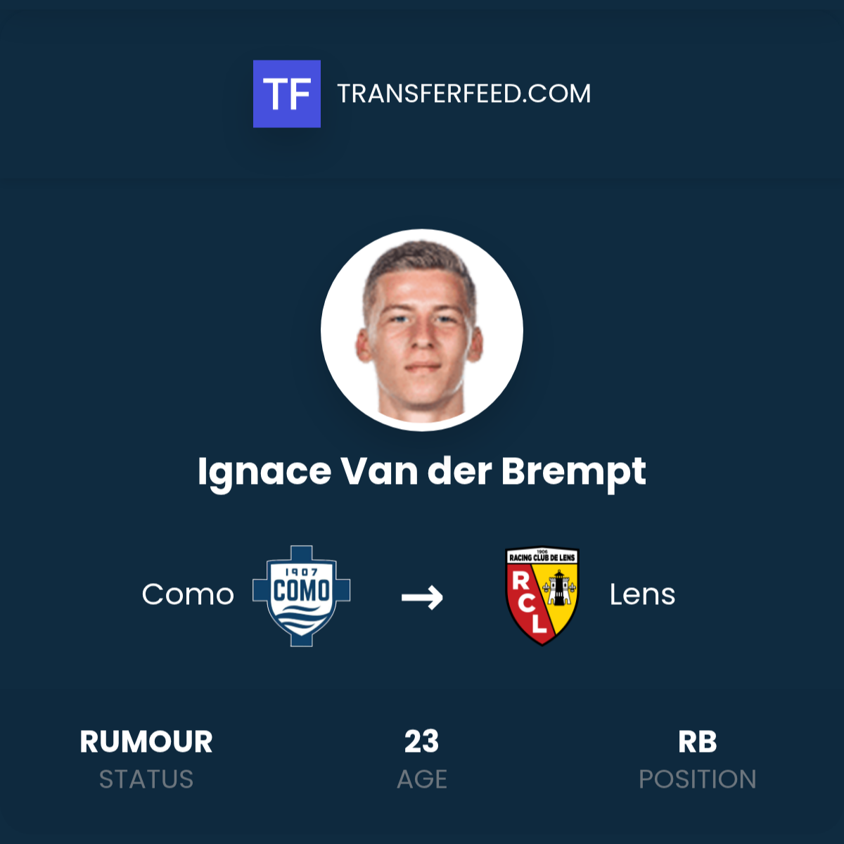 Ignace Van der Brempt Transfer from Como to Lens - TransferFeed
