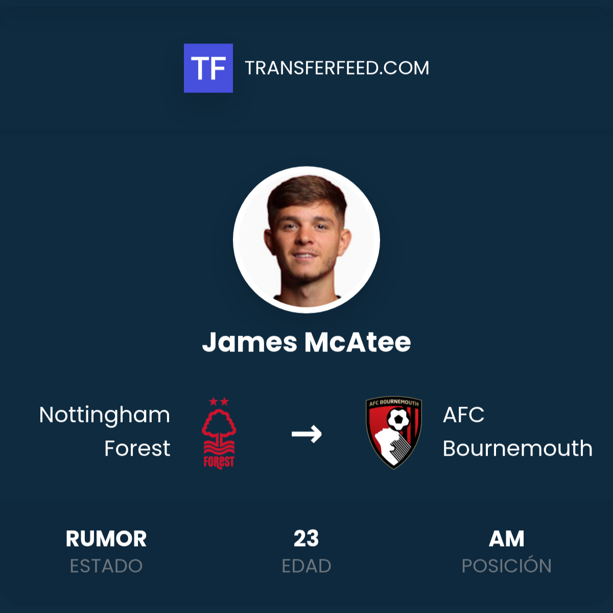 Fichaje de James McAtee: Nottingham Forest a AFC Bournemouth - TransferFeed