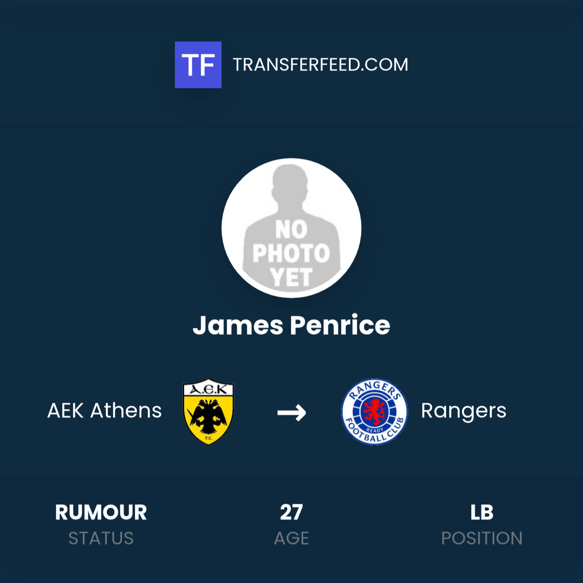 James Penrice Transfer from AEK Athens to Rangers - TransferFeed