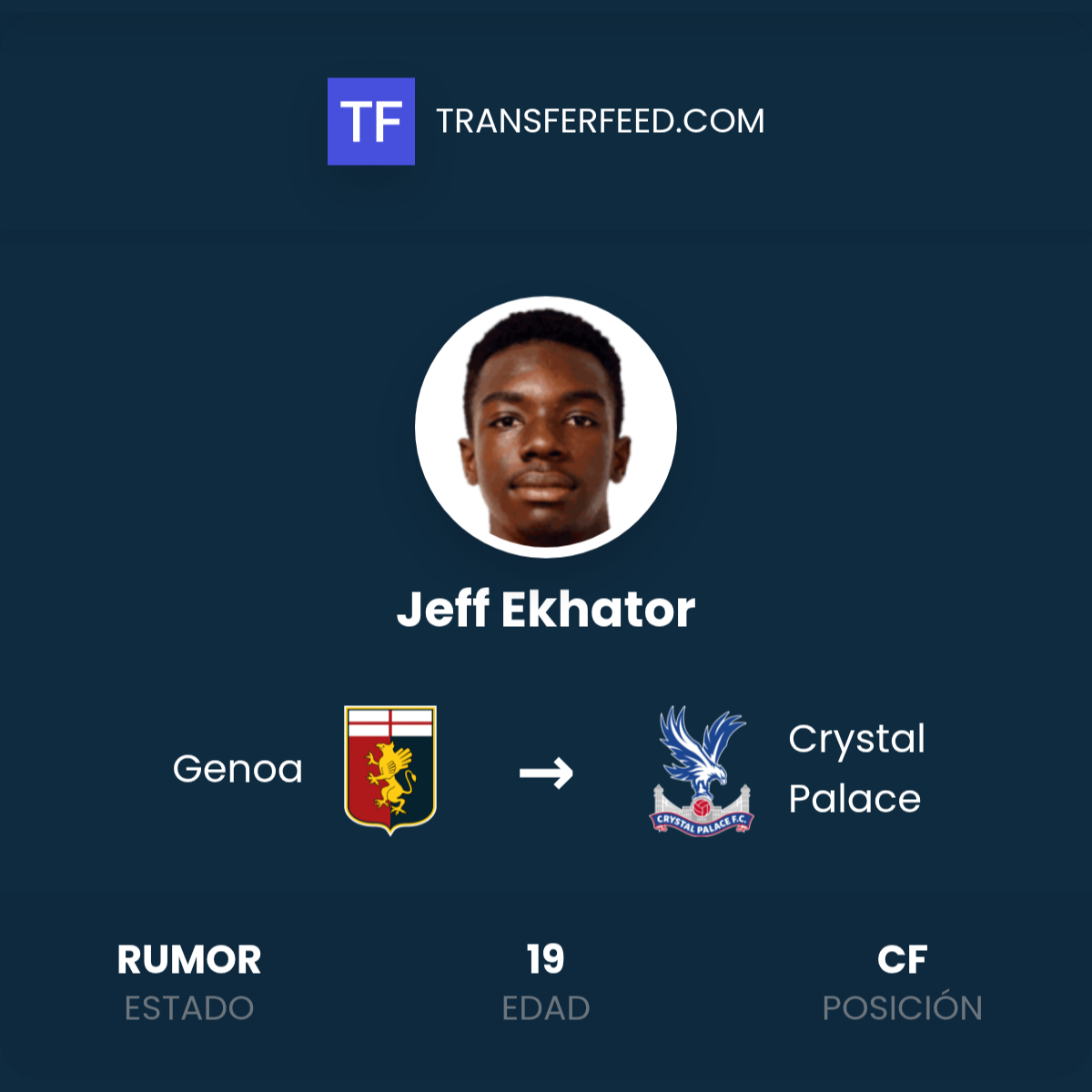 Fichaje de Jeff Ekhator: Genoa a Crystal Palace - TransferFeed