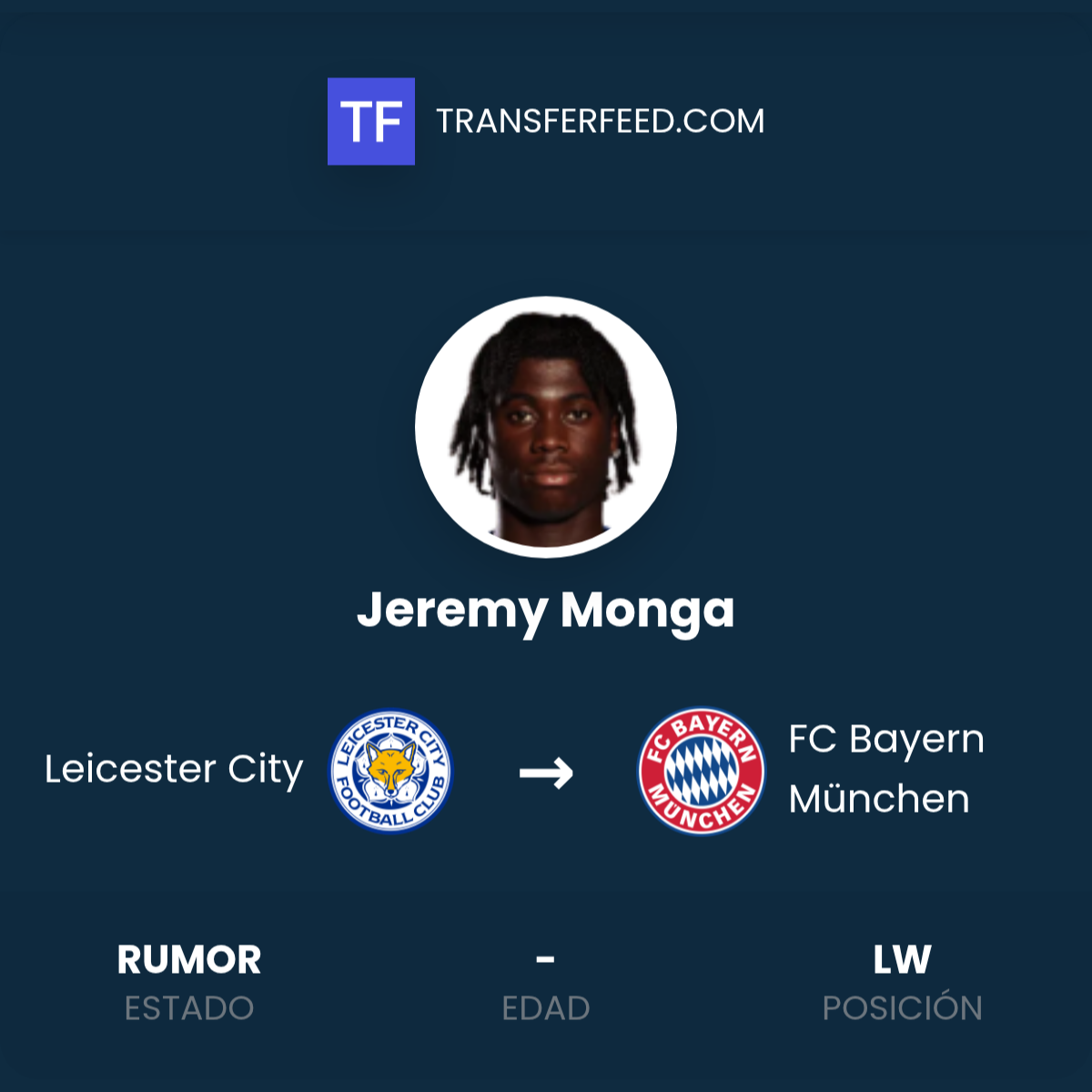 Fichaje de Jeremy Monga: Leicester City a FC Bayern München - TransferFeed