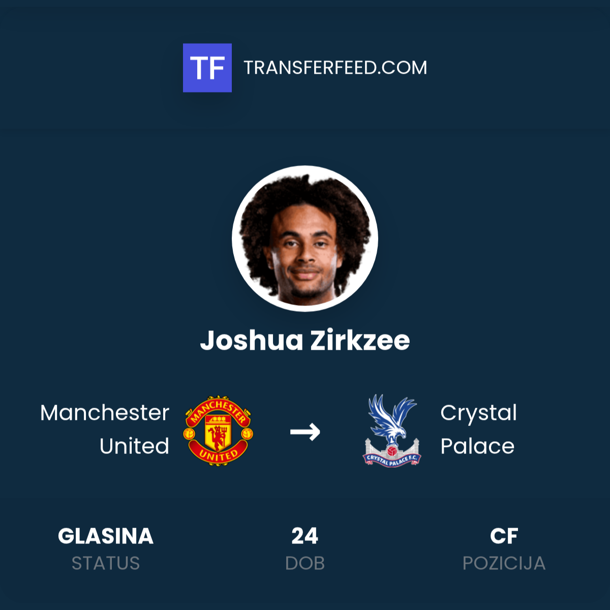 Joshua Zirkzee Transfer: Manchester United -> Crystal Palace - TransferFeed