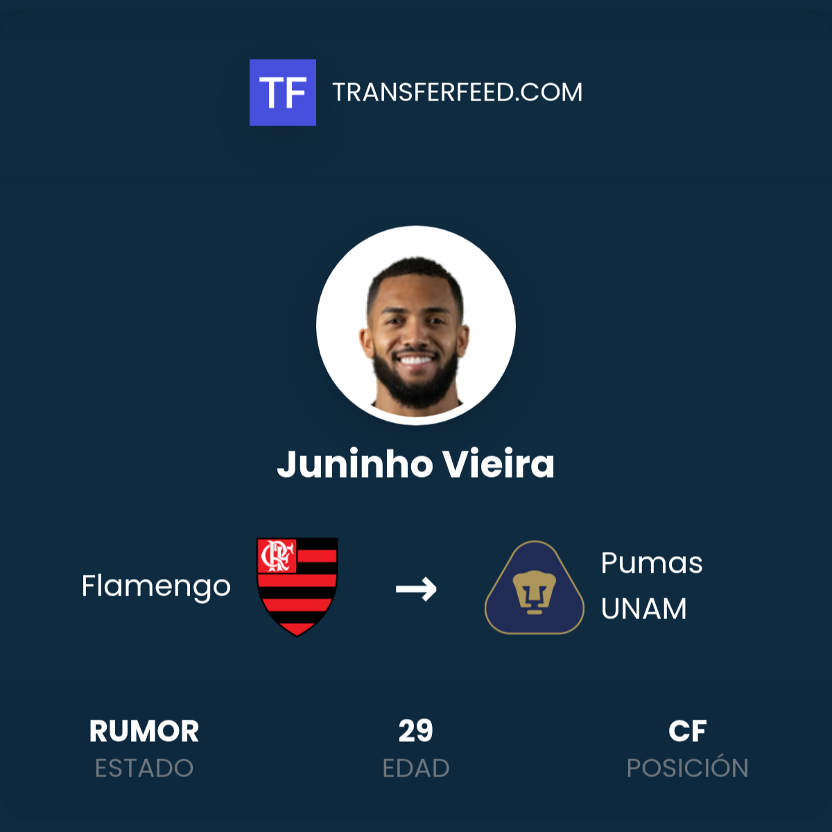Fichaje de Juninho Vieira: Flamengo a Pumas UNAM - TransferFeed