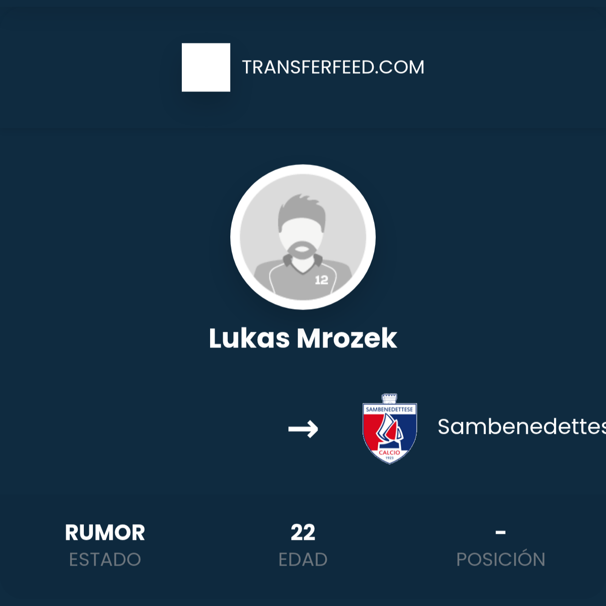 Fichaje de Lukas Mrozek por Sambenedettese - TransferFeed
