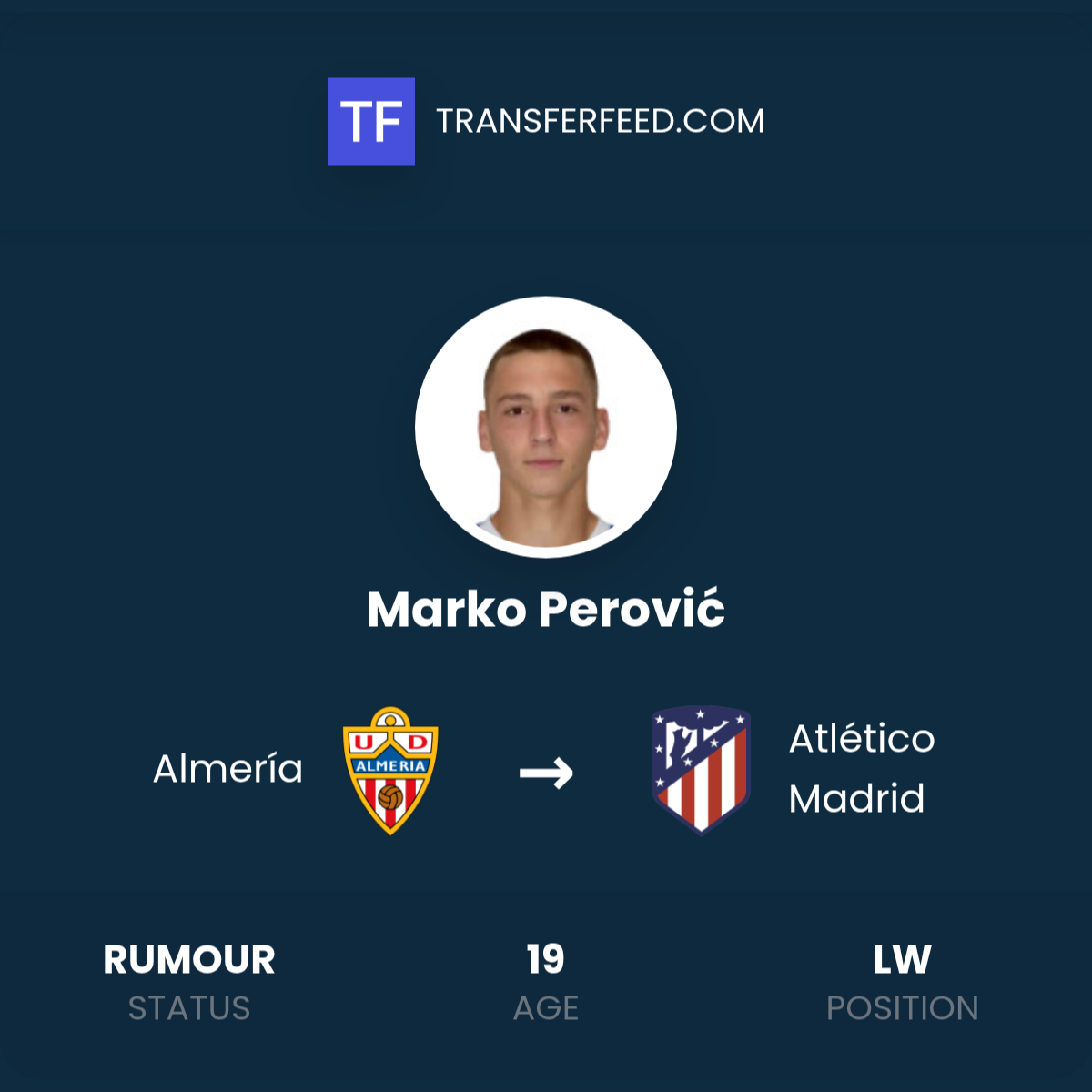 Marko Perović Transfer from Almería to Atlético Madrid - TransferFeed
