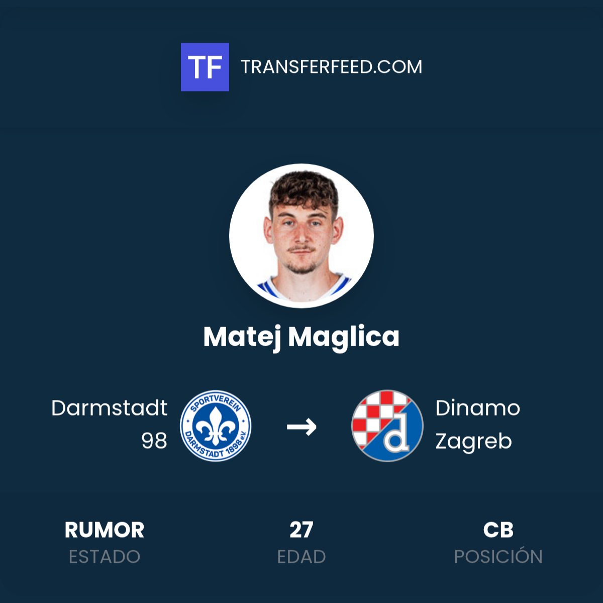 Fichaje de Matej Maglica: Darmstadt 98 a Dinamo Zagreb - TransferFeed