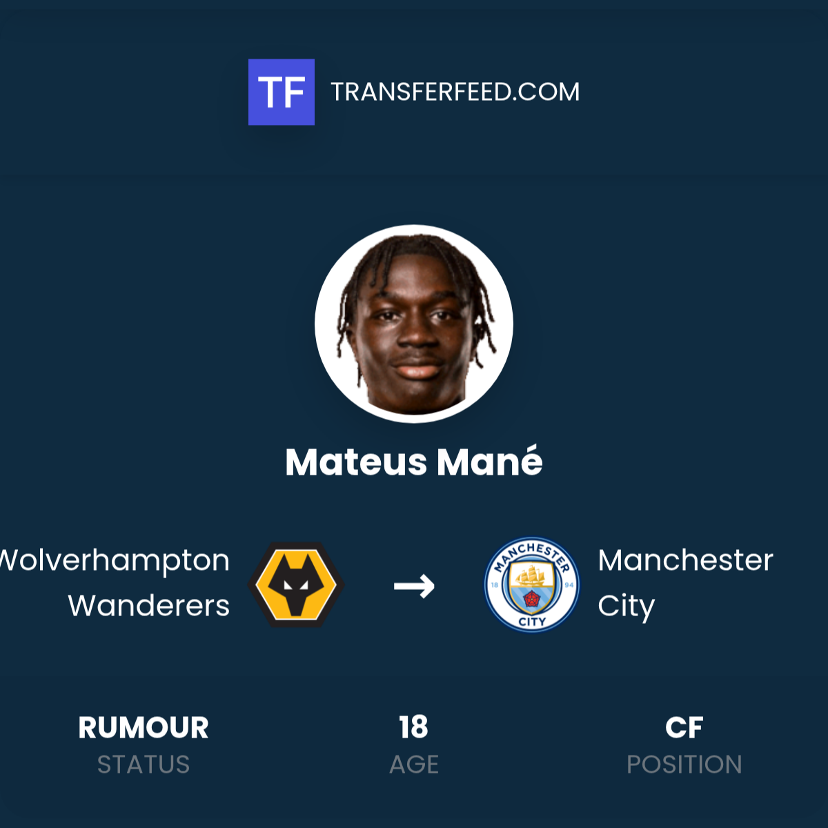 Mateus Mané Transfer from Wolverhampton Wanderers to Manchester City ...