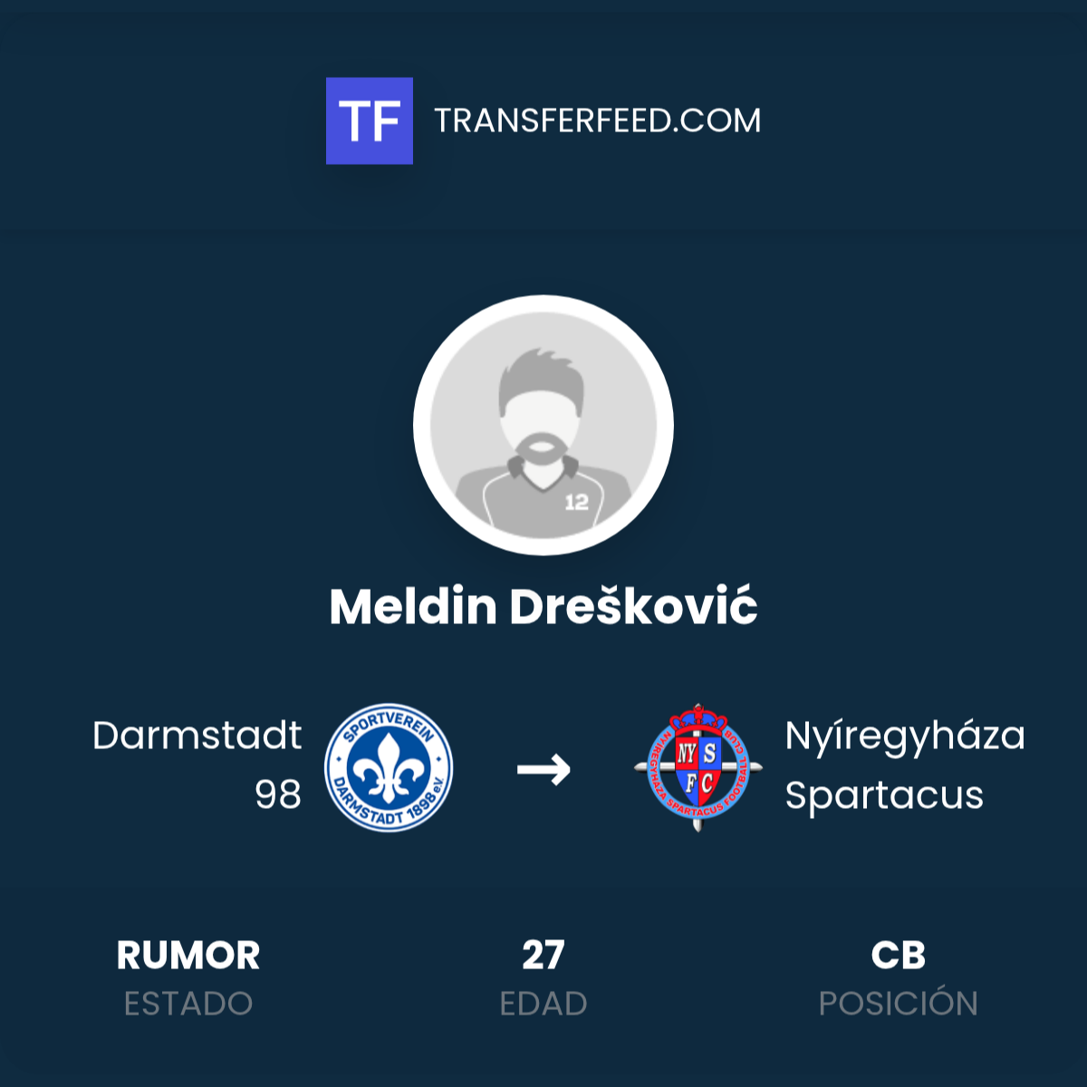 Fichaje de Meldin Drešković: Darmstadt 98 a Nyíregyháza Spartacus ...