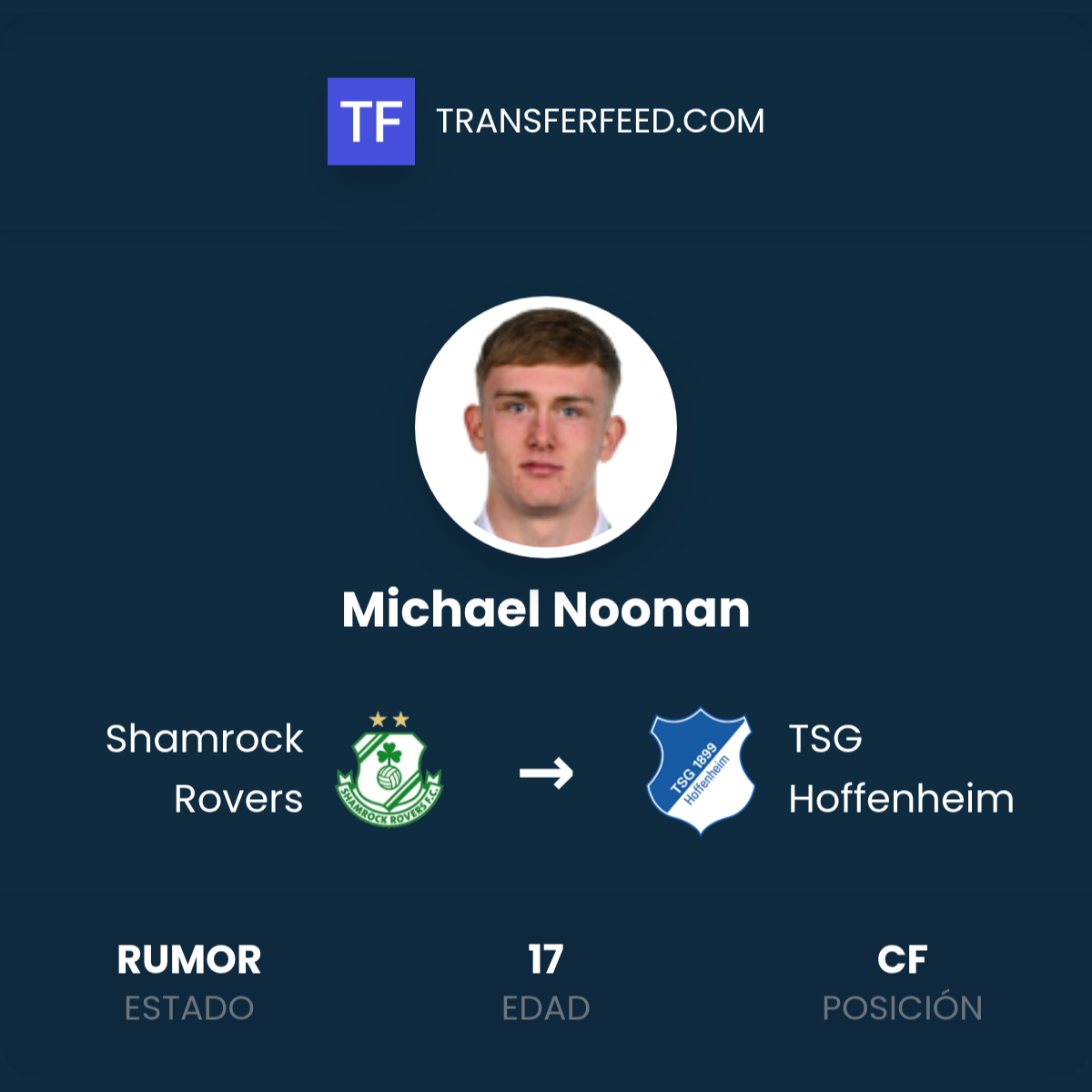 Fichaje de Michael Noonan: Shamrock Rovers a TSG Hoffenheim - TransferFeed