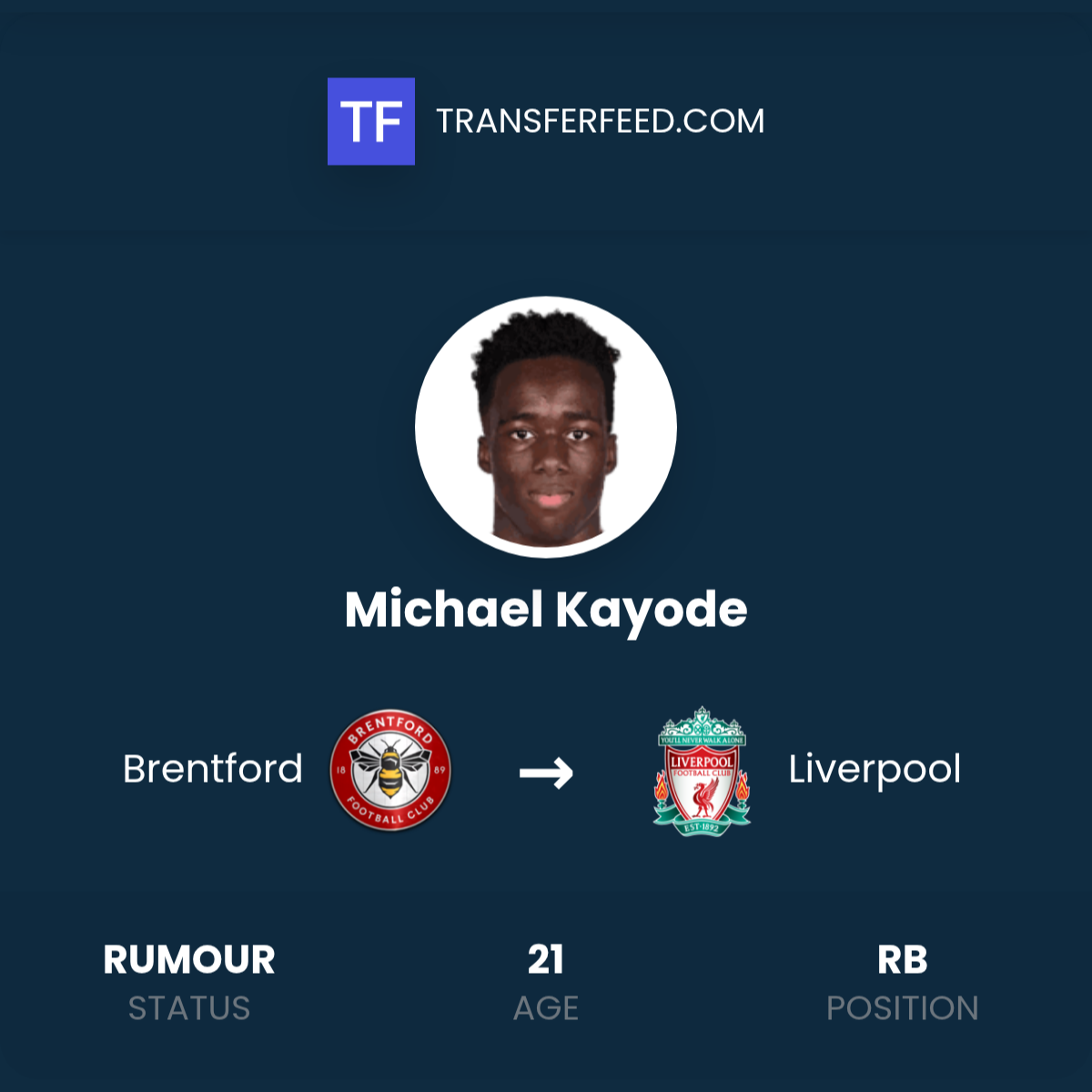 Michael Kayode Transfer from Brentford to Liverpool - TransferFeed
