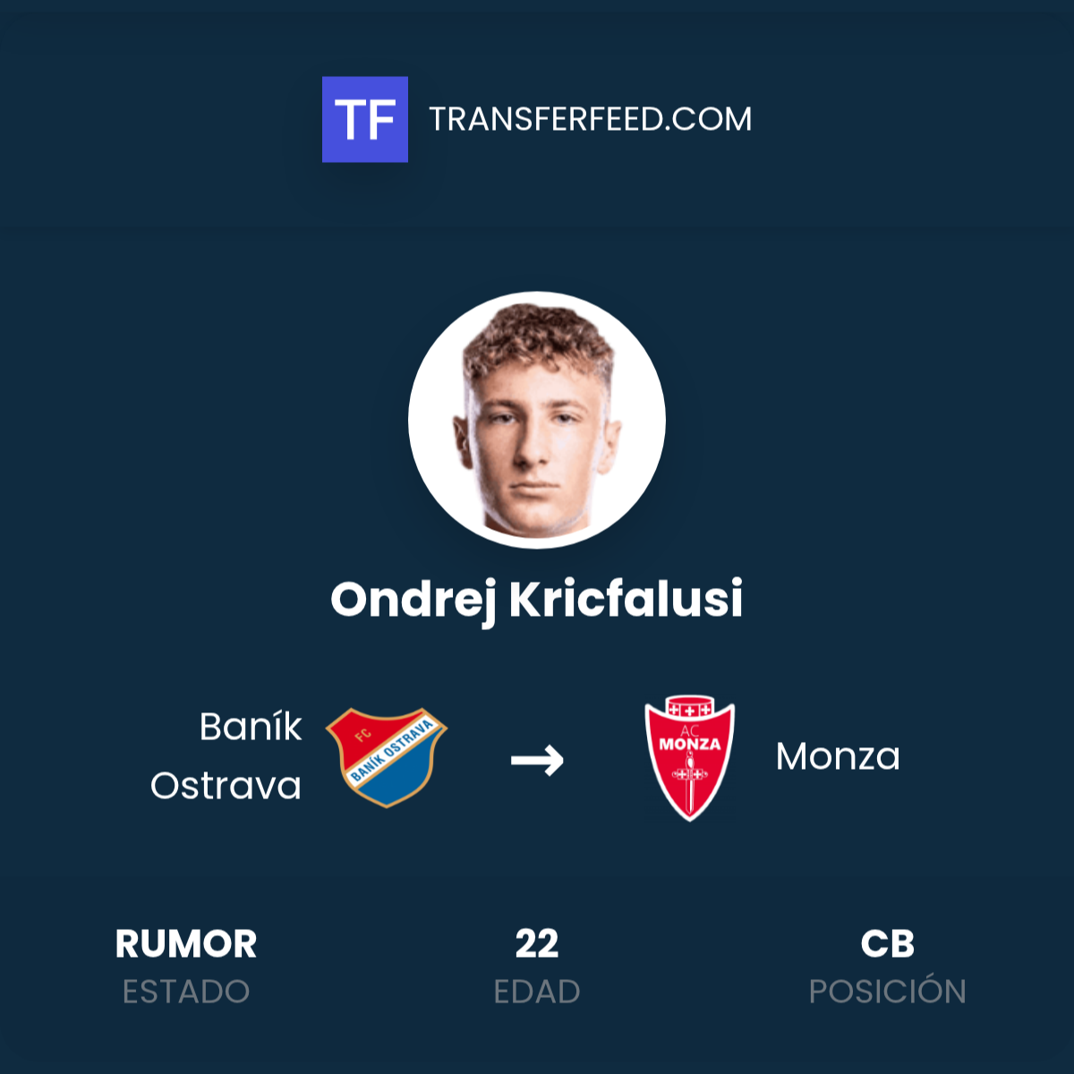 Fichaje de Ondrej Kricfalusi: Baník Ostrava a Monza - TransferFeed