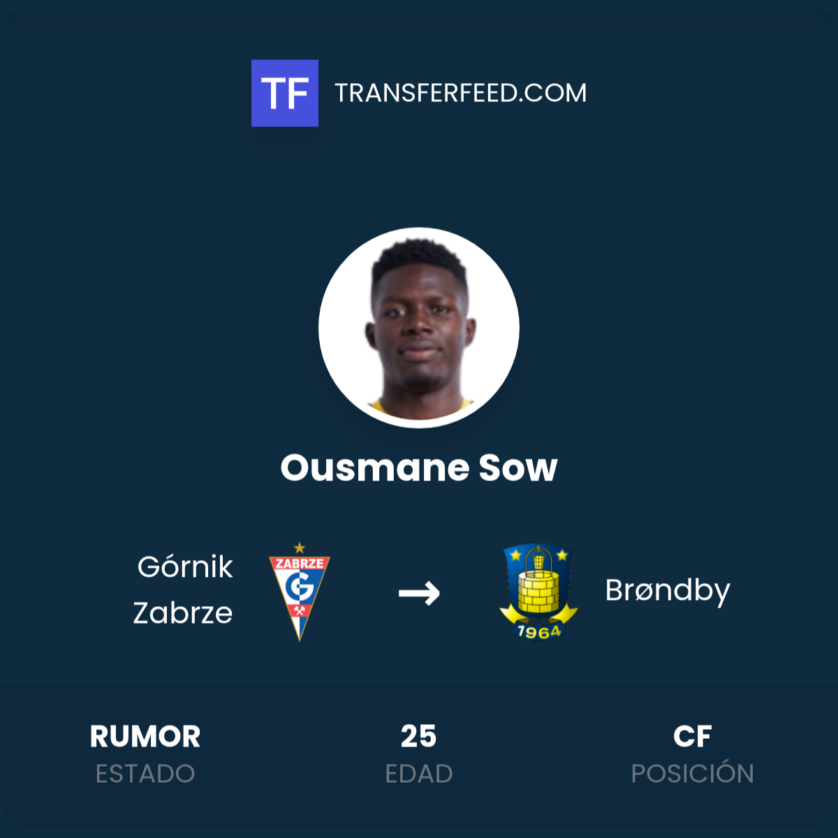 Fichaje de Ousmane Sow: Górnik Zabrze a Brøndby - TransferFeed
