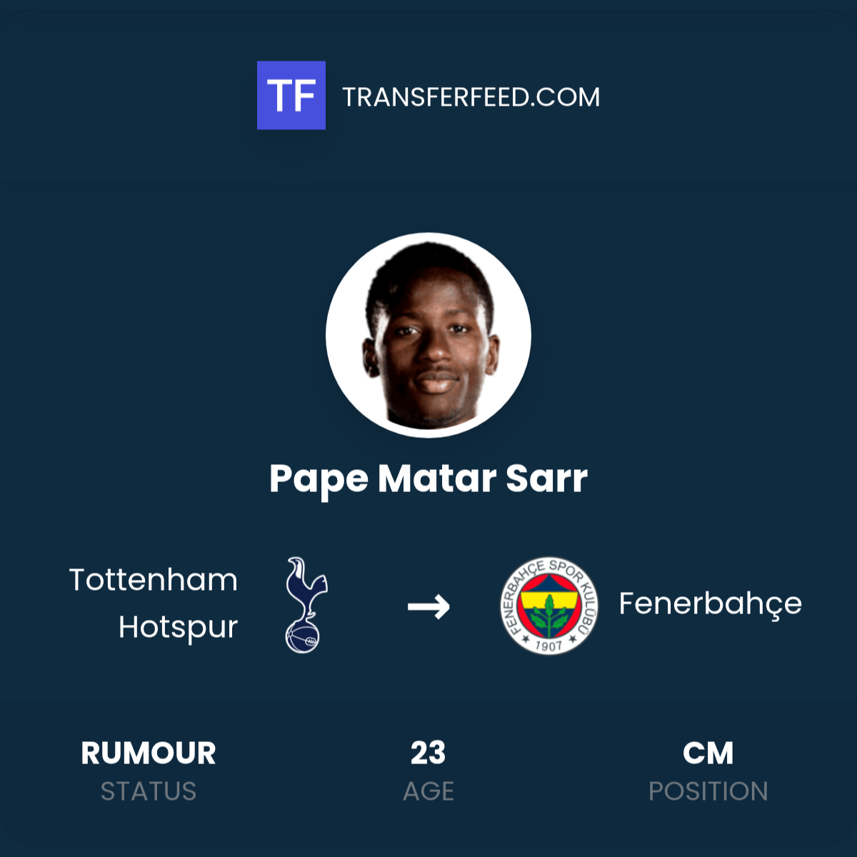Pape Matar Sarr Transfer from Tottenham Hotspur to Fenerbahçe ...