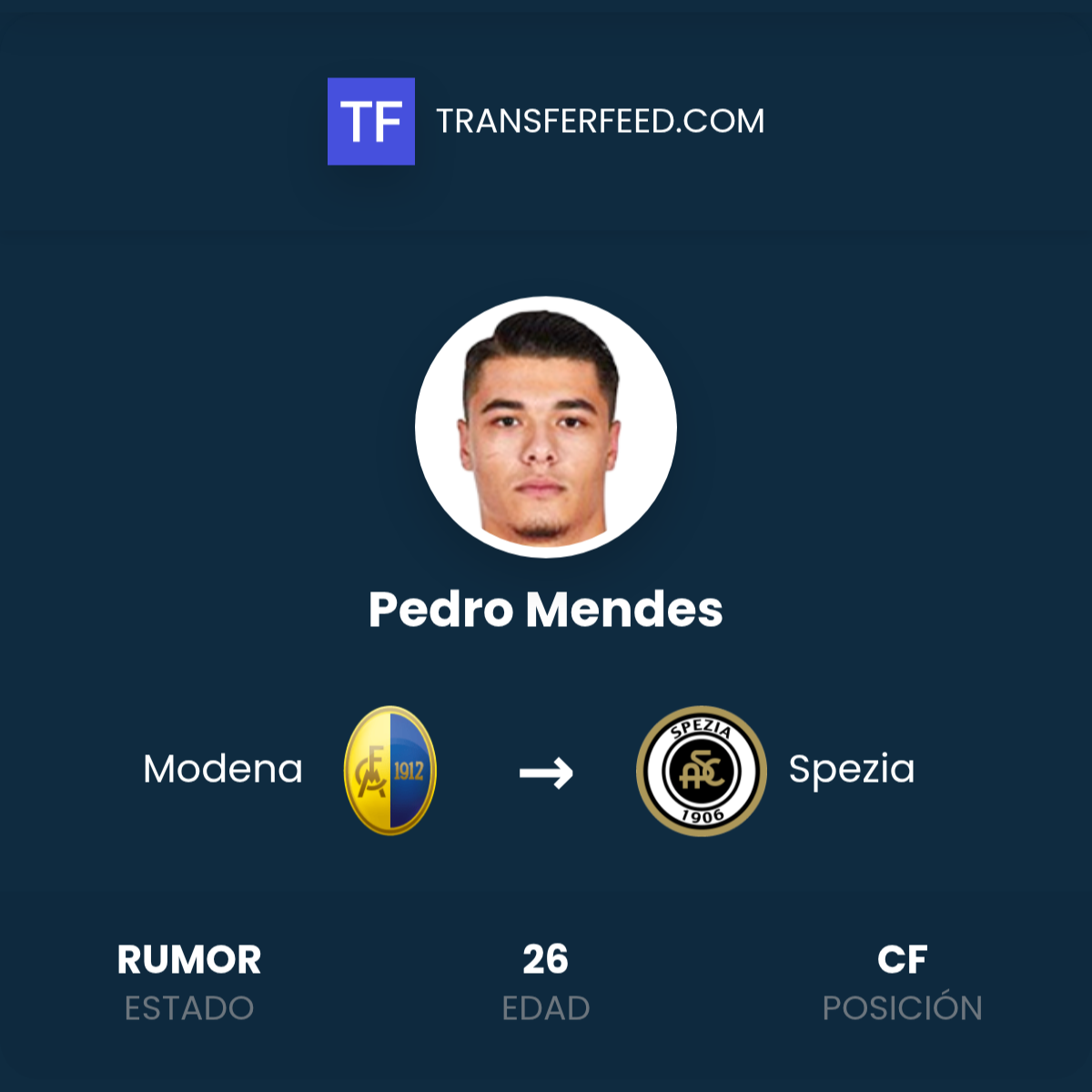 Fichaje de Pedro Mendes: Modena a Spezia - TransferFeed