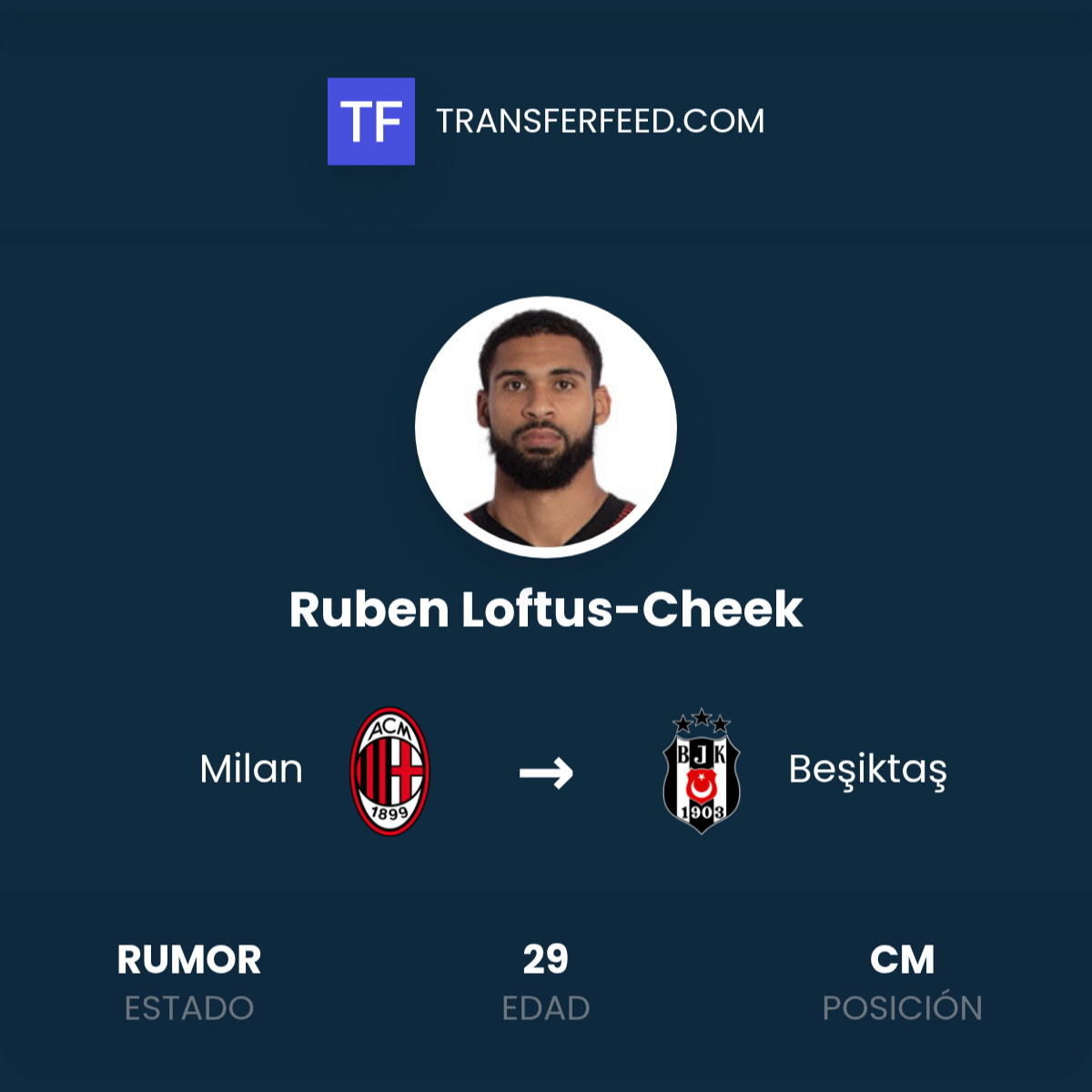 Fichaje de Ruben Loftus-Cheek: Milan a Beşiktaş - TransferFeed