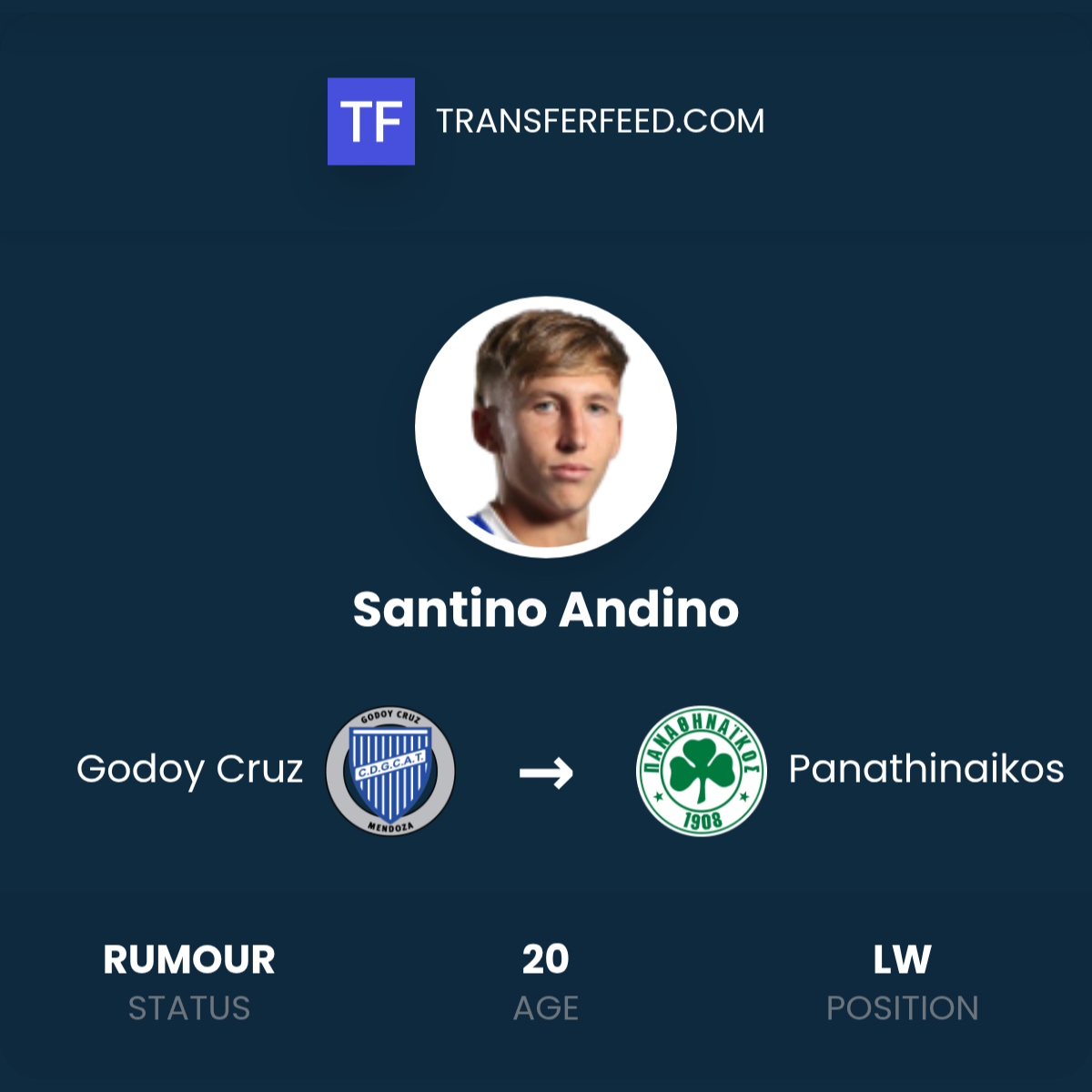 Santino Andino Transfer from Godoy Cruz to Panathinaikos - TransferFeed