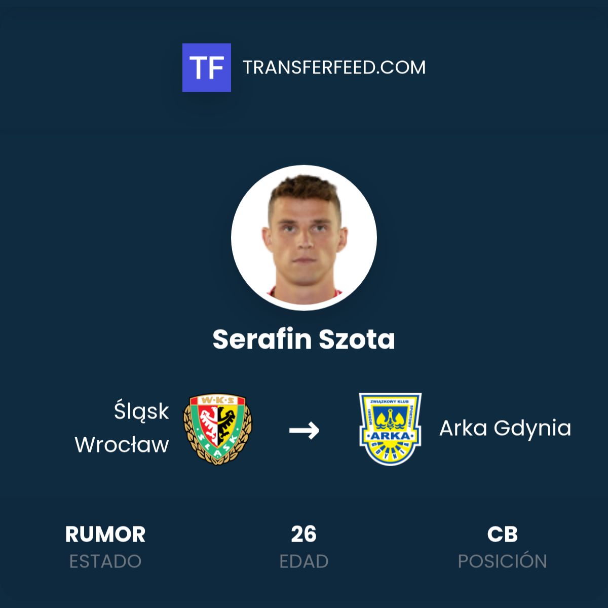 Fichaje de Serafin Szota: Śląsk Wrocław a Arka Gdynia - TransferFeed