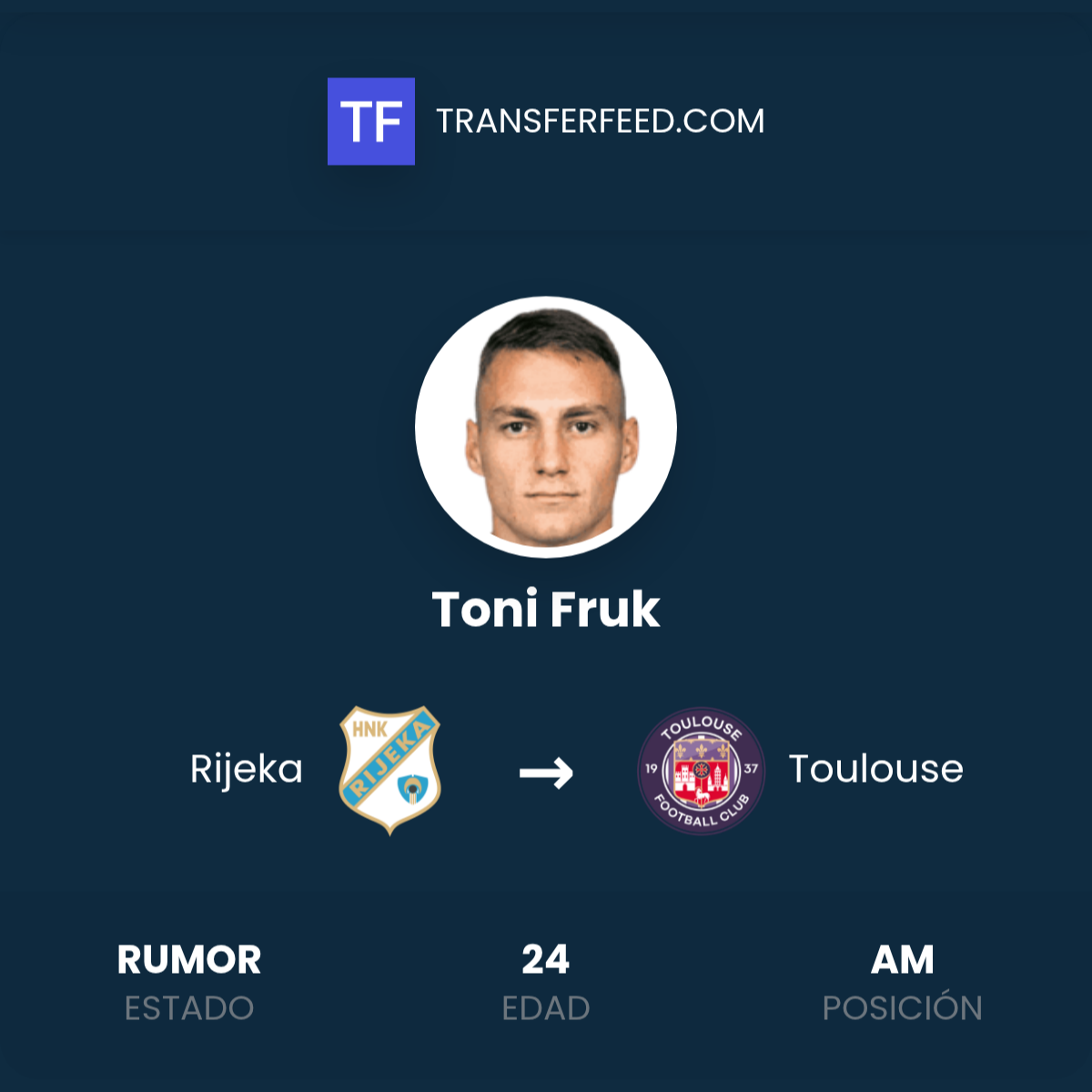 Fichaje de Toni Fruk: Rijeka a Toulouse - TransferFeed