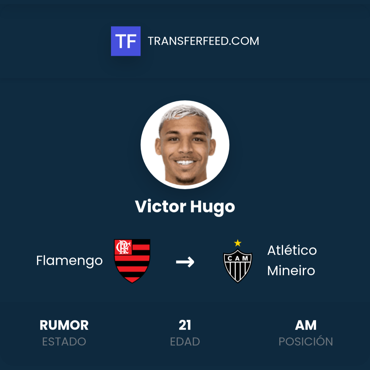 Fichaje de Victor Hugo: Flamengo a Atlético Mineiro - TransferFeed
